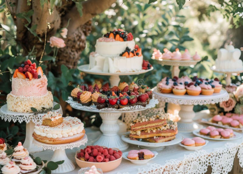 Table Overflowing with Cakes and Cupcakes Stock Image - Image of ...