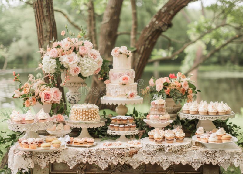 Table Overflowing with Cakes and Cupcakes Stock Photo - Image of baked ...