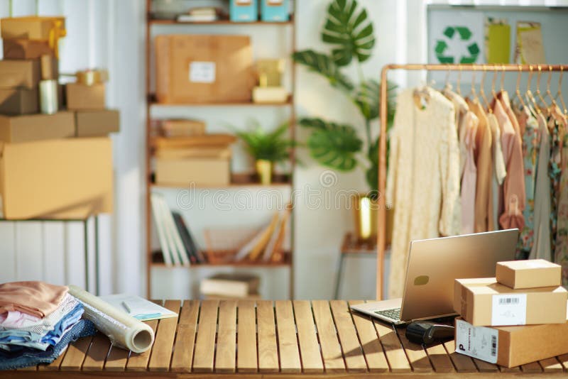 Table with Parcels and Laptop in Office Stock Photo - Image of express ...