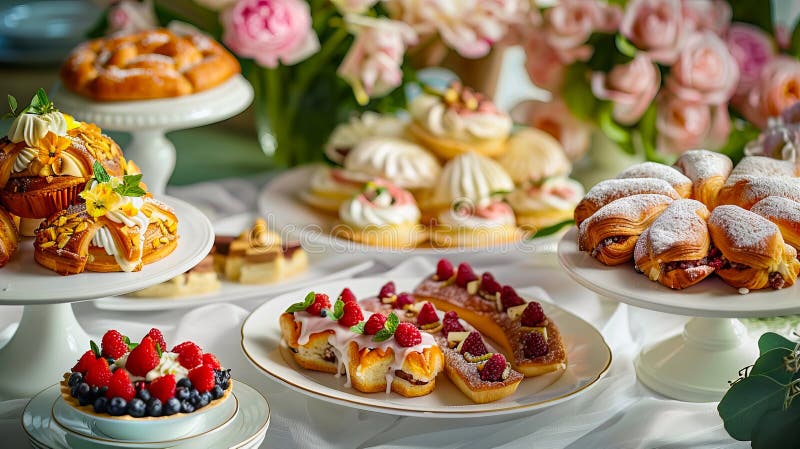 A Table with Pastries and Desserts on it Stock Image - Image of ...