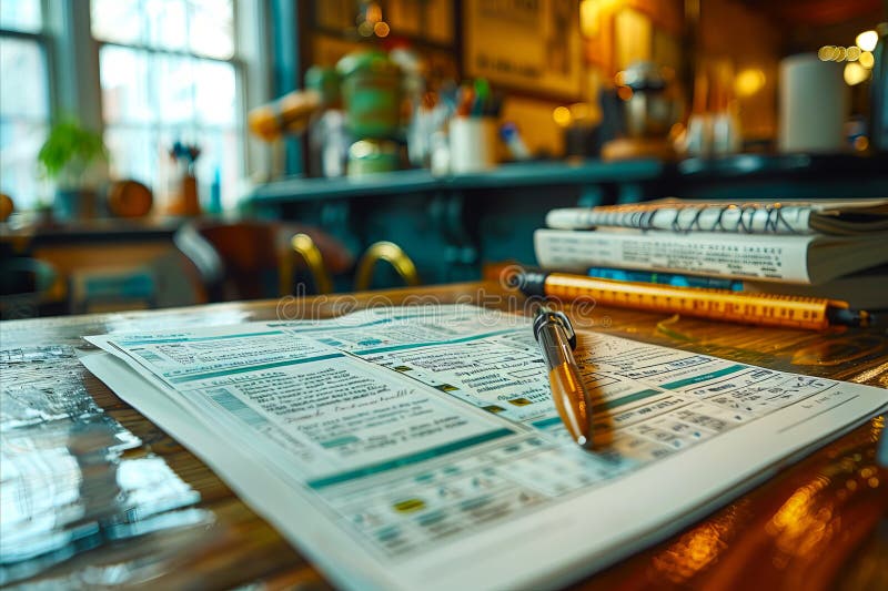 A Table with a Pen Sitting on Top of a Piece of Paper Stock Image ...