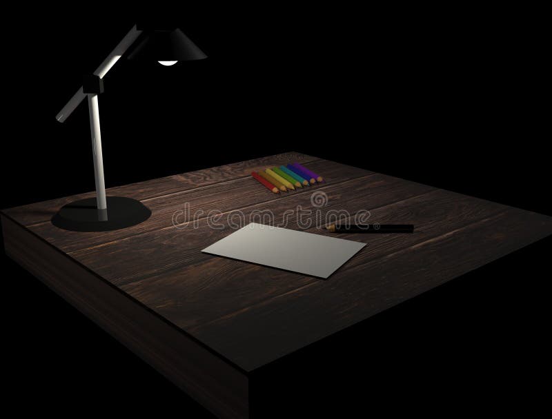 Table with Pencils and a Sheet of Paper Stock Illustration ...