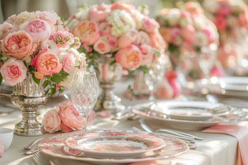 A Table with Pink Flowers is Sitting on the Table Stock Image - Image ...