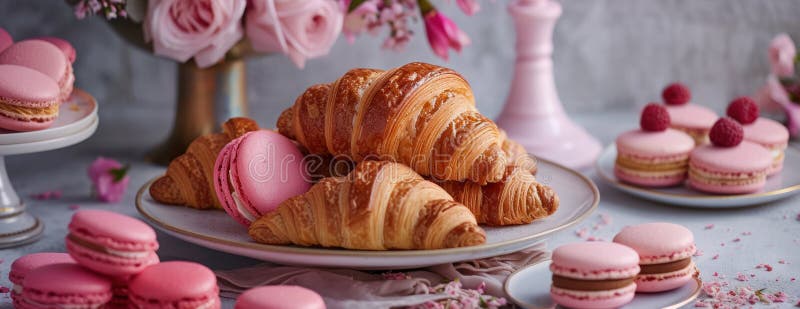 Table with Pink Macaroons and Pastries Stock Photo - Image of display ...