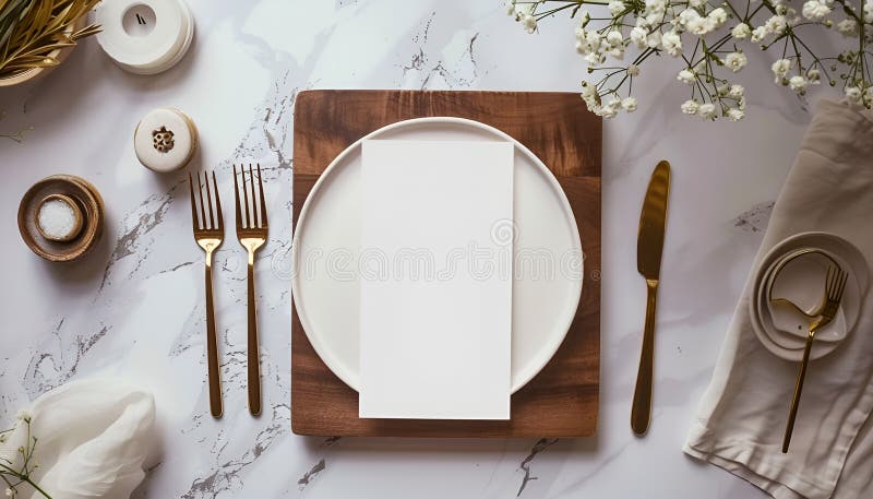 Table Place Setting Blank Menu Card Mockup or Reserve in Wedding Invite ...