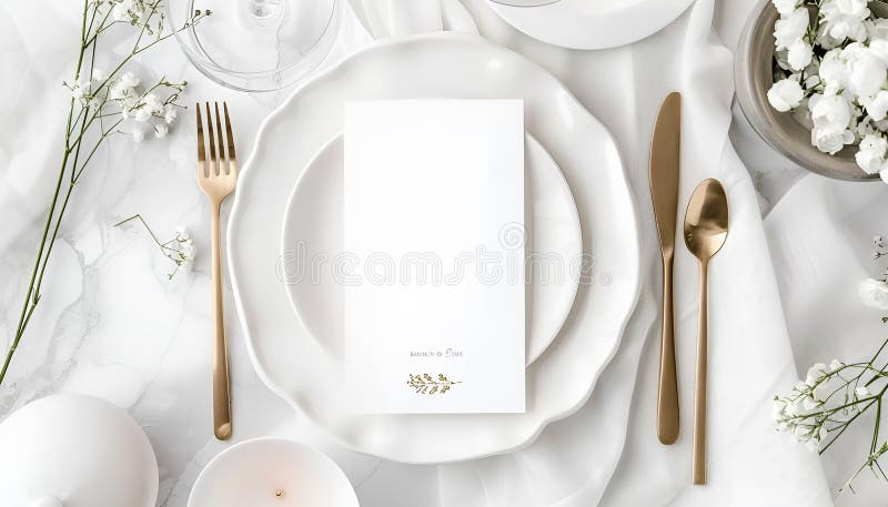 Table Place Setting Blank Menu Card Mockup or Reserve in Wedding Invite ...