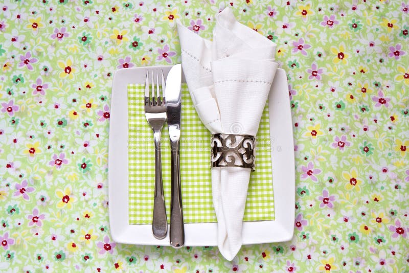 Table Place Setting for Spring Stock Photo - Image of fork, decorated ...