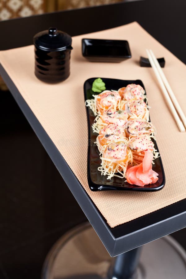 Table Place Setting with Sushi Roll Stock Photo - Image of roll, russia ...