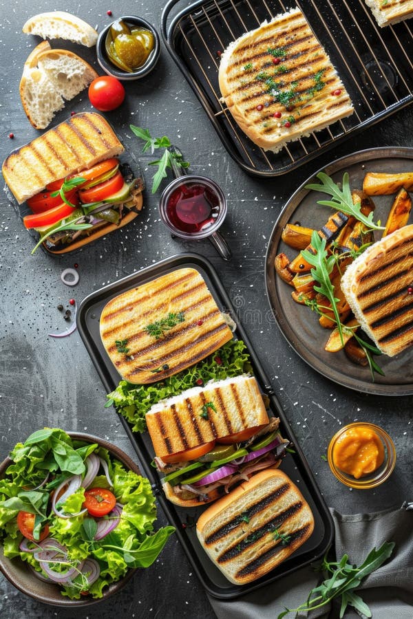 A Table with Plates Filled with Various Types of Sandwiches Stock Image ...
