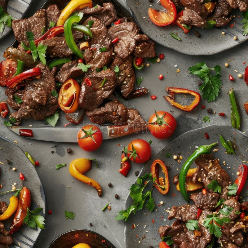 Table with Plates of Meat and Veggies Stock Image - Image of ...