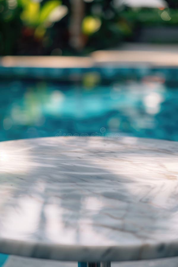 A Table with a Pool in the Background Stock Image - Image of tropical ...