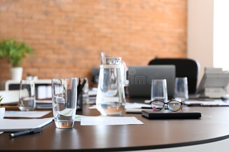 Table Prepared for Business Meeting in Conference Hall Stock Image ...