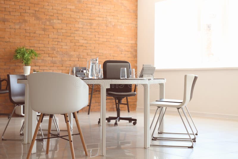 Table Prepared for Business Meeting in Conference Hall Stock Photo ...