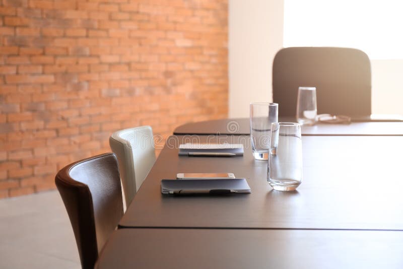 Table Prepared for Business Meeting in Conference Hall Stock Image ...