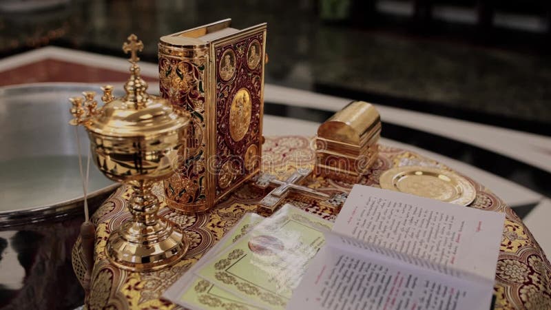 Table for the Priest in the Church with the Bible Stock Footage - Video ...
