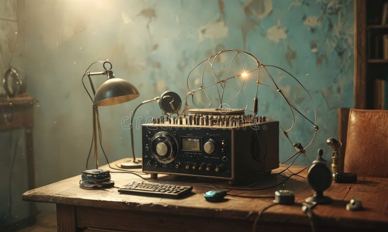 Table with Radio and Lamp on it Stock Image - Image of retro, wood ...