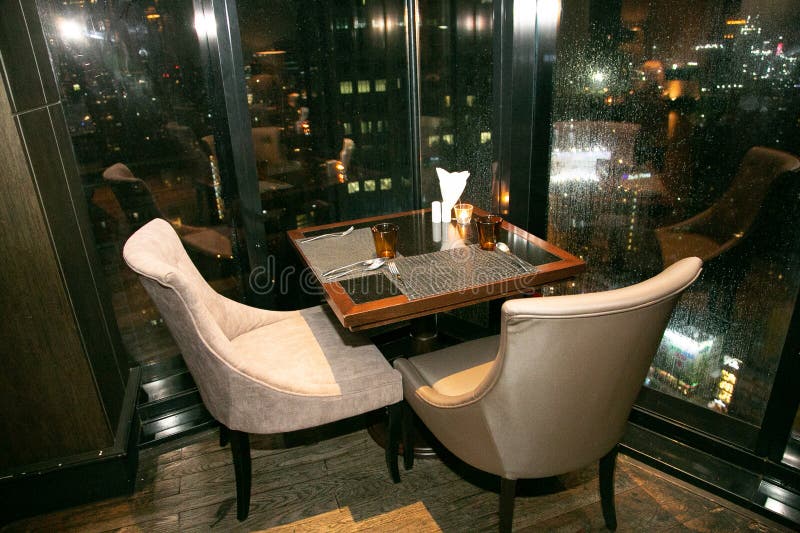 Table with a Rainy Window View Stock Image - Image of coffee ...