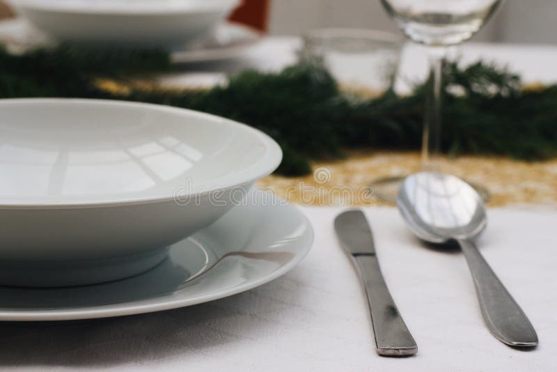 Table ready for a dinner stock photo. Image of silverware - 135580106