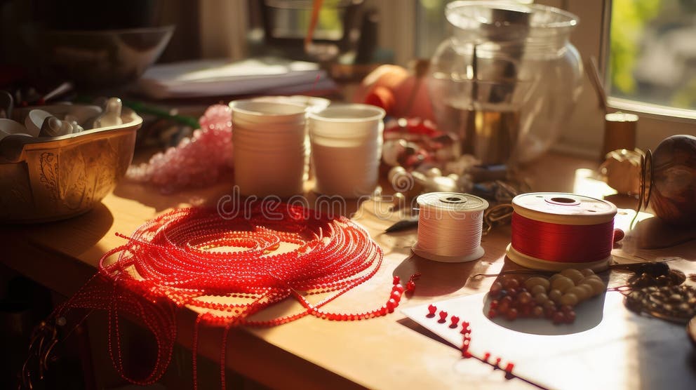 Table red and white string stock illustration. Illustration of ...