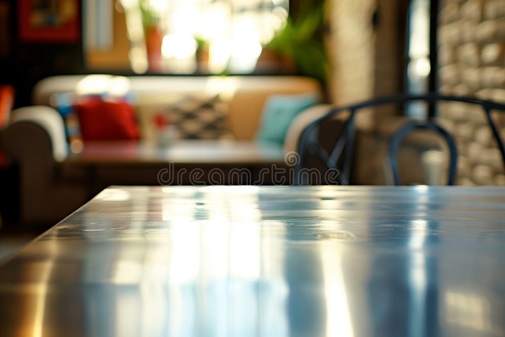 Table with Reflective Surface, Outoffocus Cozy Cafe Nook Behind Stock ...