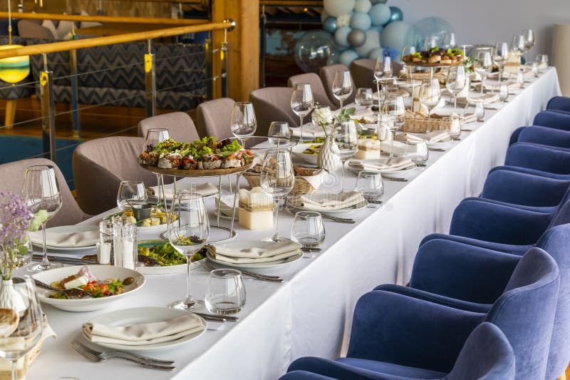 A Table in a Restaurant a Festive Dinner and Reception of Guests Stock ...