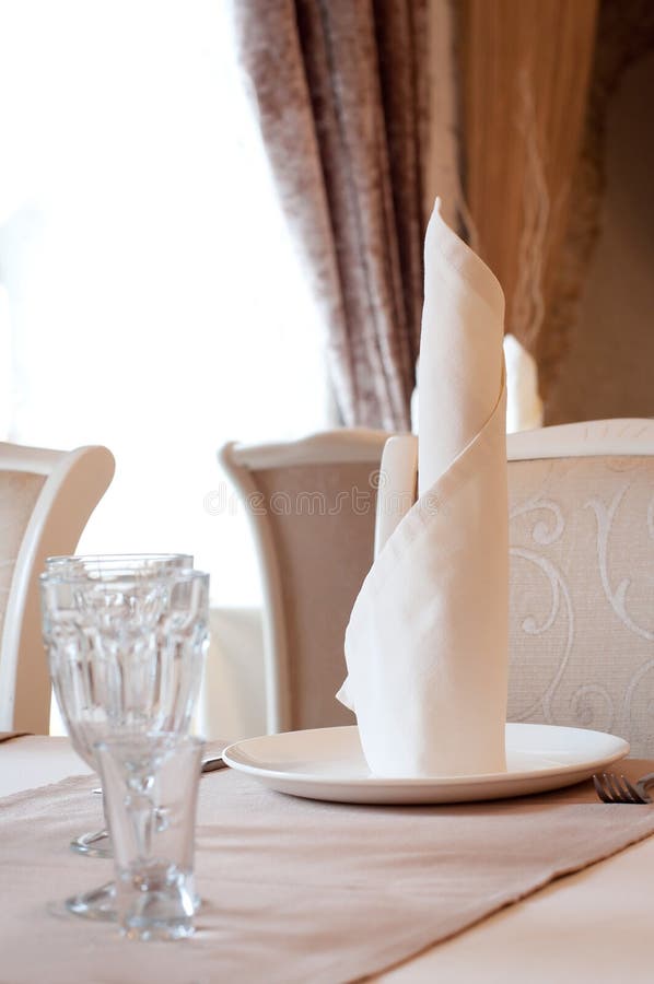 Table in Restaurant with Napkin, Decor. Beige. Stock Photo - Image of ...