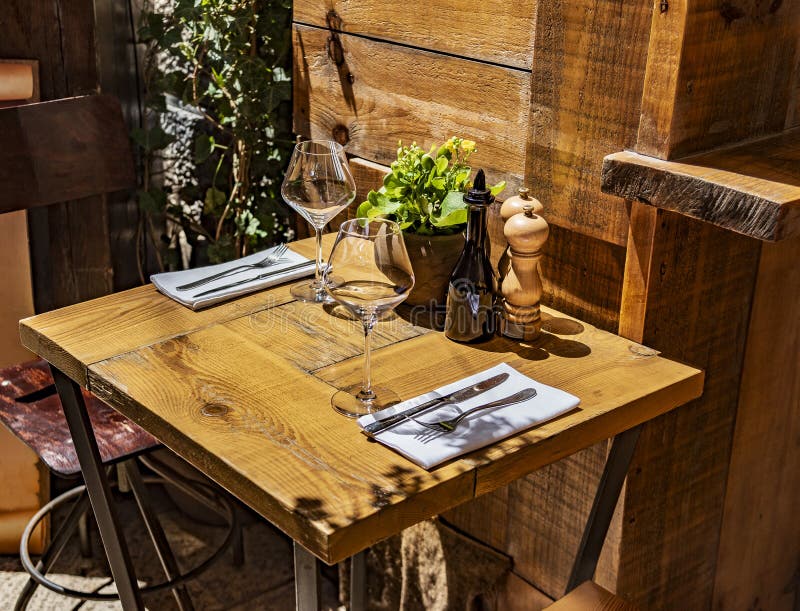 Table in the Restaurant in the Open Air with Glasses of Wine. Stock ...