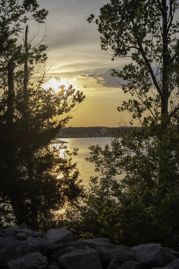 Sunset at Table Rock Lake stock image. Image of rock - 152209495