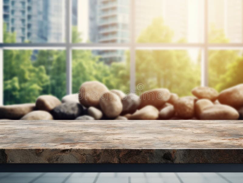 Table with Rocks in Front of a Window Stock Illustration - Illustration ...