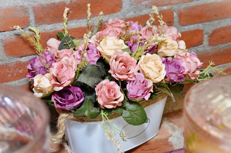 Vase with Artificial Roses Decorating the Table Stock Photo - Image of ...