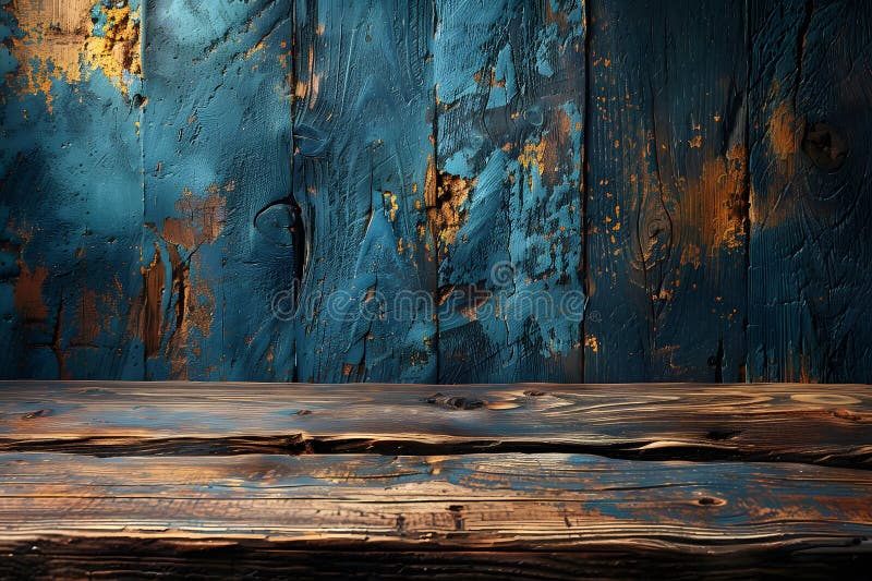 Table with Rustic Texture on Dirty Stone Floor and Cobalt Walls Stock ...
