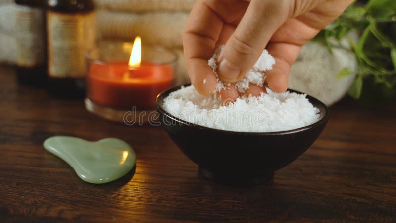 Table with salt. stock photo. Image of massage, care - 201879850