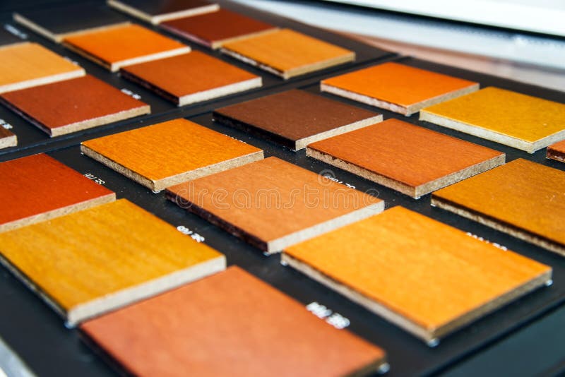 Table of Samples of Veneered Wood Stock Photo - Image of material ...