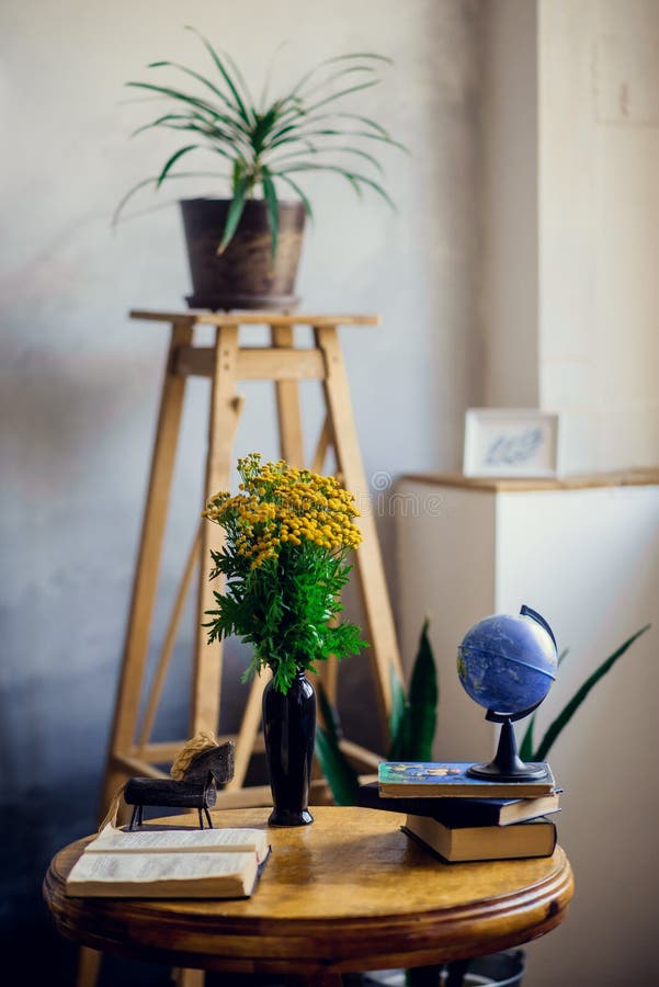 Table for School Classroom, the Chalkboard, a Globe and Open Book ...