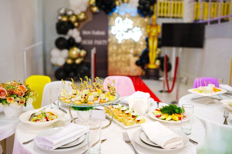 Table Served Assorted Canapes for the Festive Table. Catering Services ...