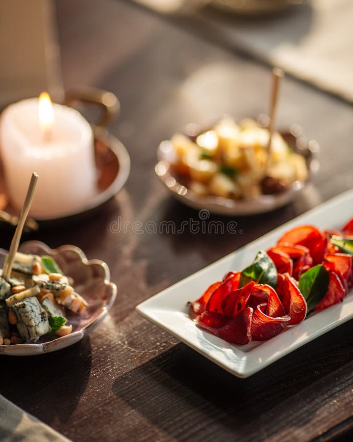 Table Served with the Different Gourmet Appetizers Stock Image - Image ...
