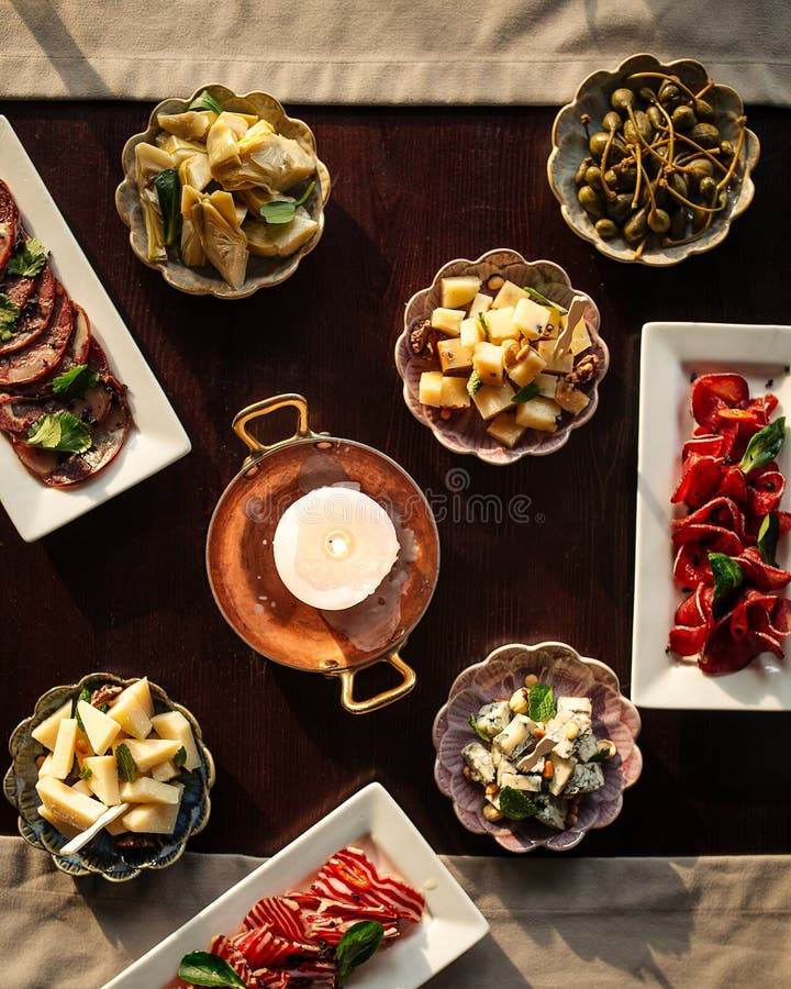Table Served with the Different Gourmet Appetizers Stock Image - Image ...