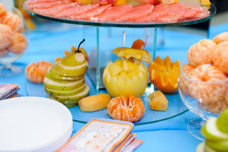 Table Served with Fruits in Restaurant Stock Photo - Image of drink ...
