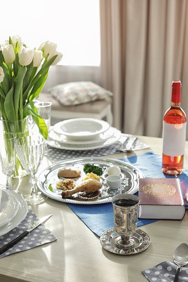 Table Served for Passover Pesach Seder, Space for Text Stock Photo ...