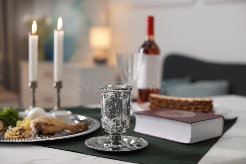 Table Served for Passover Pesach Stock Photo - Image of evening, book ...