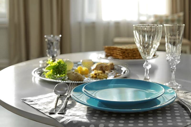 Table Served for Passover Pesach Seder Indoors Stock Image - Image of ...