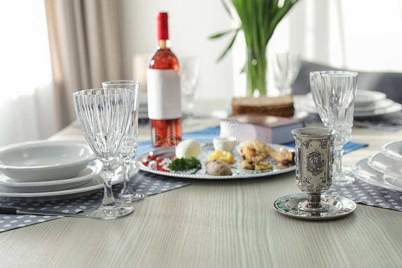 Table Served for Passover Pesach Stock Photo - Image of pesakh, matzah ...