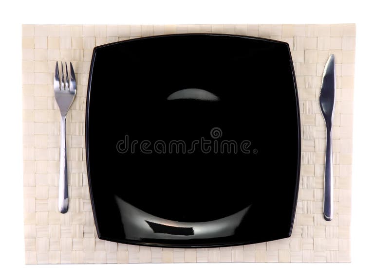 Table Serving-knife,plate,fork on Colour Backdrop. Stock Image - Image ...