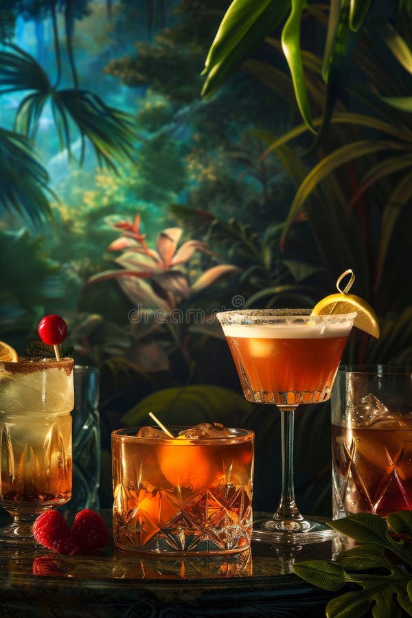 Variety of Drinks Displayed on Table Stock Illustration - Illustration ...