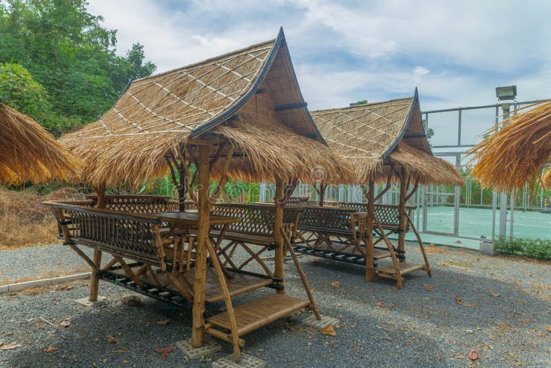 Table set in bamboo hut stock photo. Image of resort - 105636932