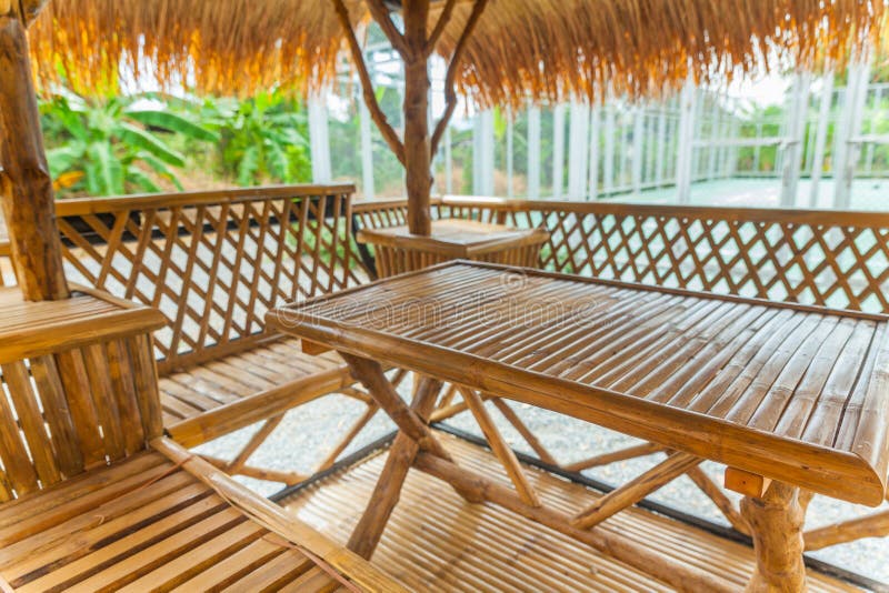 Table set in bamboo hut stock photo. Image of roof, interior - 105637206