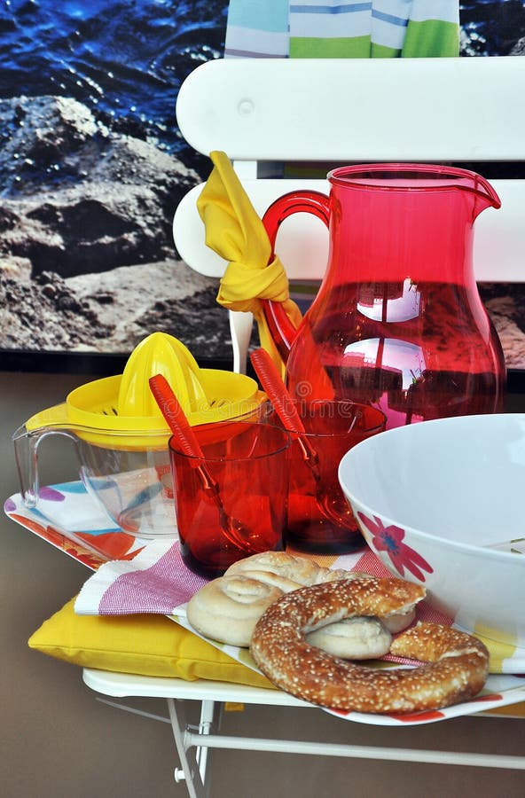 Table set for breakfast stock image. Image of bottles - 45622973