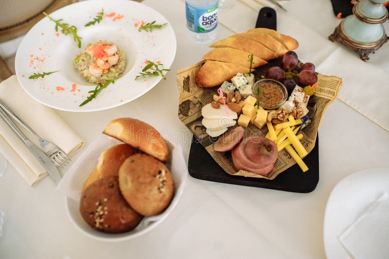 Table Set for a Bridal Party with Food on the Table Stock Photo - Image ...