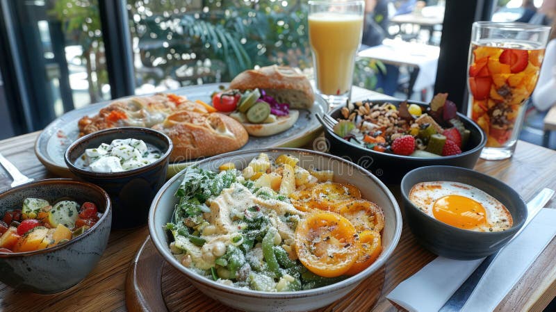 A Table Set for Brunch with a Variety of Dishes, Including a Salad ...