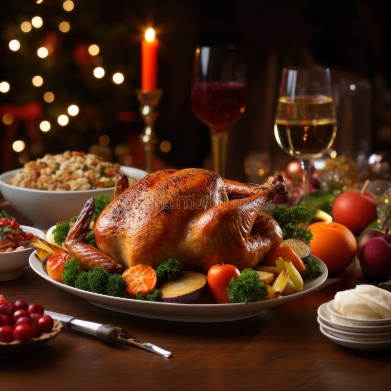 A Table Set for a Christmas Feast with All the Trimmings is Captured ...